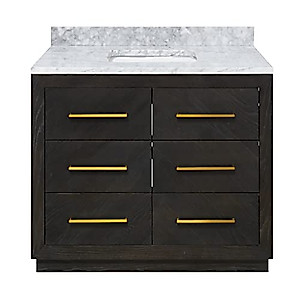 Avery 42-inch Bathroom Vanity (Carrara/Dark Oak): Includes Dark Oak Cabinet with Stunning Carrara Marble Countertop and White Ceramic Sink