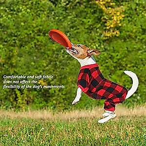 2 Pieces Christmas Dog Pajamas Red Plaid Buffalo Check Dog Sweaters Soft Fleece Pet Jumpsuit Costume Puppy Pajama Onesie Clothes Warm Winter Dog Outfits for Small Medium Sized Dogs Cats