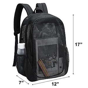 Clickslock Heavy Duty Mesh Backpack, See Through Mesh School Backpack, College Student Backpack with Padded Shoulder Straps for School, Beach, Travel and Sports