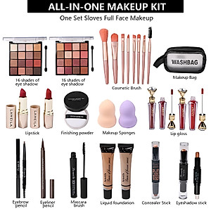 Makeup Kit All-in-one Makeup Gift Set for Women Full Kit,including travel makeup bag, makeup brush set, eyeshadow palette, lip gloss, foundation, highlighter, mascara, eyeliner, eyebrow pencil(BLACK)