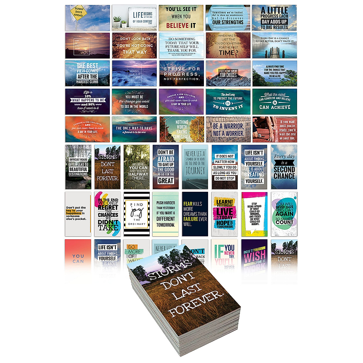 Better Office Products Motivation Inspiration Affirmation Cards, 120 Pack, 2 Each of 60 Unique Assorted Designs, Encouragement Card Deck, 2" x 3.5" (Business Card Size)