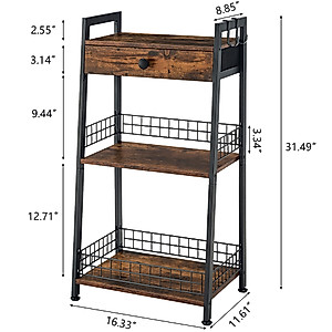 Gewudraw 3-Tier Bathroom Ladder Shelf with Drawer, Bathroom Floor Storage Shelf, Freestanding Tower Shelf Ladder Bookshelf for Living Room, Bathroom, Bedroom -Rustic Brown
