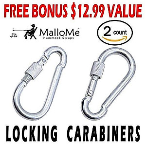 MalloMe XL Hammock Straps - Hammock Tree Straps Set 2000+ LBS Heavy Duty 40 Loops & 100% No Stretch Suspension System Kit - Camping Hammock Accessories | 2 Carabiners | 12 Feet