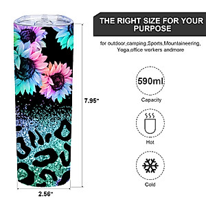 ATHAND Birthday Gifts for Women Girl Friends Her, 20 oz Sunflower Gifts Coffee Mug with Lid, Inspirational Insulated Skinny Tumblers, Cool Leopard Travel Mug for Women (Pack of 1)