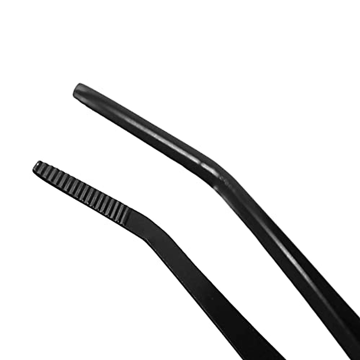 KAKURI Bonsai Tweezers Curved Serrated Tips with Spatula 8.8" Professional Bonsai Tool, Japanese Stainless Steel Black Coated, Made in JAPAN