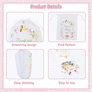 Serencatcher 12Pcs Fairy Party Favors Bags, Fairy Baby Shower Birthday Party Favor Cotton Bags with Drawstring Candy Goodie Treat Bags for Fairy Theme Bridal Shower Wedding Bachelorette Engagement