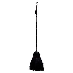 Creative Co-Op Handmade Grass Bamboo Handle & Decorative Tassel Broom, Black