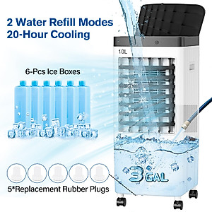 Portable Air Conditioners with 3 Gal Water Tank,20H Cooling Time Swamp Cooler,Air Conditioner Portable for Room with 78-Inch Extension Cord,Ideal for Office/Room/Garage/Kitchen/(Include 6 Ice Packs)74