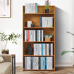 MoNiBloom 5 Tier Open Shelf, Bamboo Multifunctional Bookcase Storage Cabinet Display Shelves Organizer for Living Room Bedroom Study Room, Brown