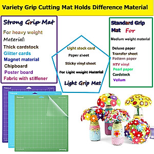 VIKDOOK Cutting Mat for Cricut Maker 12” X12” Variety Grip Sticky Mats Pack Blue Light Grip Green Standard Grip Purple Strong Grip Total 6 Mats