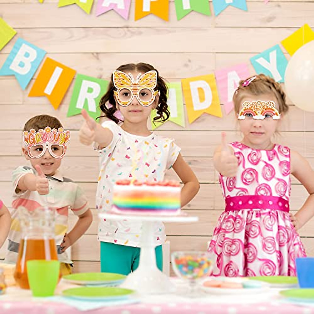 Spiareal 24 Pcs Groovy Retro Hippie Boho Paper Glasses Groovy Party Decorations Groovy Hippie Glasses Funky Sunglasses Hippie Party Paper Eyeglasses for Birthday Baby Shower Retro Party Decorations