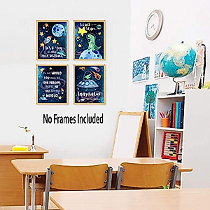 Dinosaur Outer Space Education Number Alphabet Posters Wall Art Prints,Planet Rocket UFO Painting for Nursery Kids Bedroom Classroom Decor Baby Kids Room Decorations,Set of 6(8''x10''inches, Unframed).
