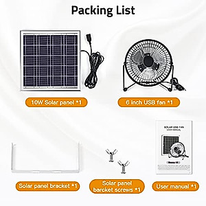 Blessny 6 inch Solar Powered Fan, 10W Solar Panel Exhaust Fan High Air-Flow 2000RPM 36dB Super Quiet for Cooling Dog House, Pet House, Grenhouse Plant Air Circulation