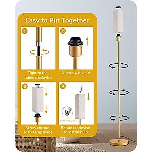 EDISHINE Modern Corner Floor Lamp with Remote, Stepless Dimmable Minimalist Reading Lamp, 65" Tall Pole Lamp for Living Room, Bedroom, Office, 9W LED Bulb Included (Gold)