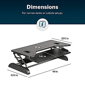 Vari - VariDesk Cube Plus 40 – Two-Tier Cubicle Standing Desk Converter for Dual Monitors – 9 Height Adjustable Settings with Spring-Assisted Lift and Dual Handles – Fully Assembled, Black