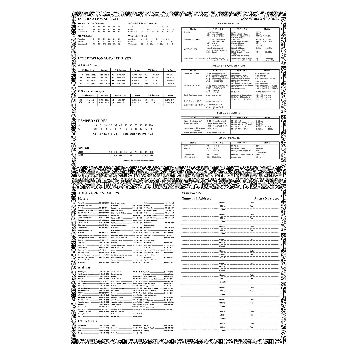 2024-2025 Academic Year 12 Months Student Calendar/Planner for Wall & Desk & 3-Ring Binder, for School, Teacher, Student (Black&White Paisley Edition #010)