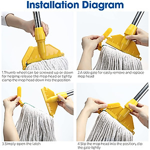 6 Pack Heavy Loop End Cotton String Mop Head Heavy Duty Mop Head Commercial Refills Mop Head Replacement for Home Industrial Commercial Cleaning (White, Green)