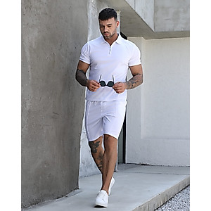 RPOVIG Shirts Shorts Outfits Mens Summer Casual Tracksuit 2 Piece set Zip for Golf Gym Workout
