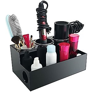 Hair Tool Organizer, Acrylic Hair Dryer Holder Blow Dryer Holder Bathroom Organizer Countertop for Curling Iron, Flat Iron, Blower, Hair Styling Tools and Accessories Organizer (Black)