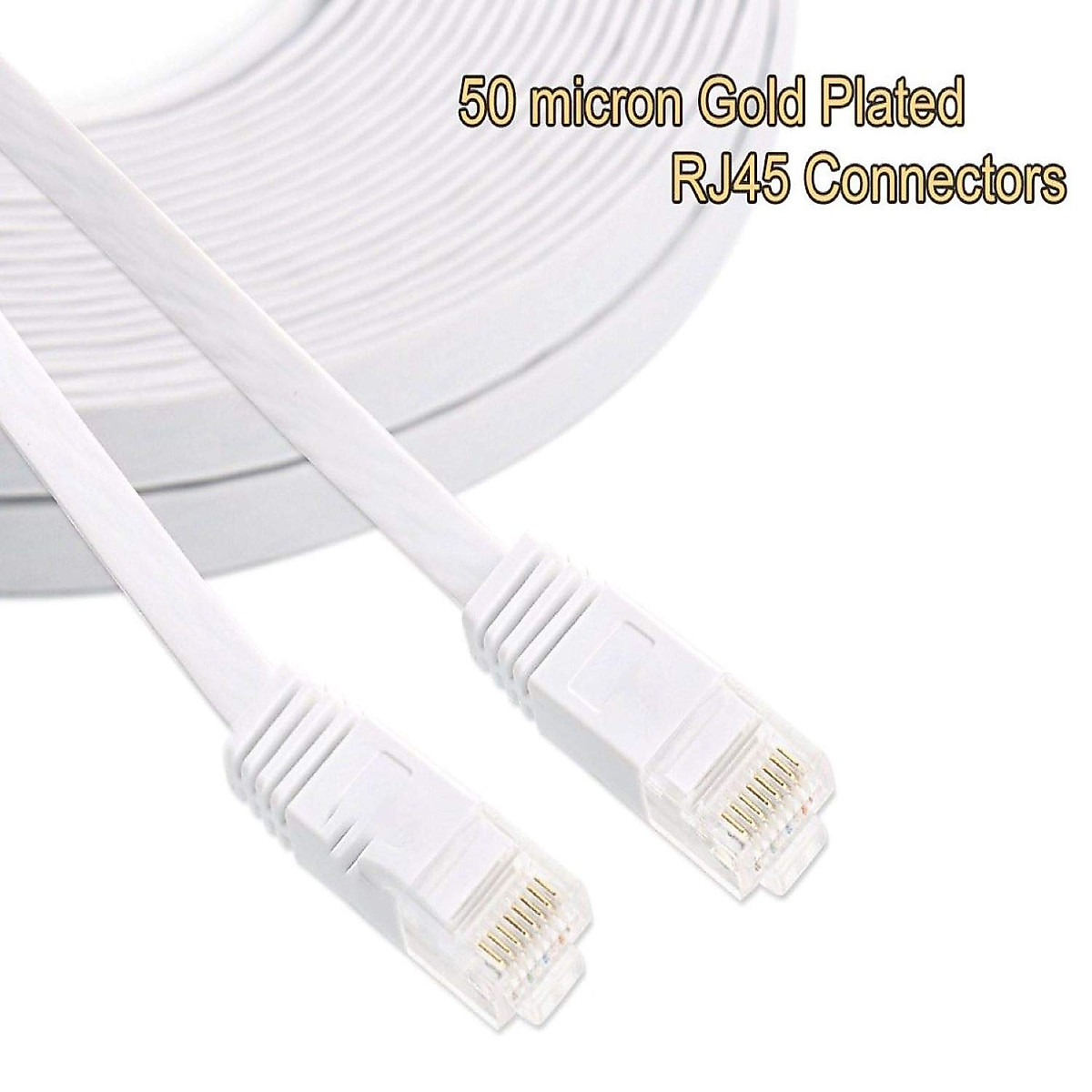 Cat 6 Ethernet Cable 50 ft, Solid Flat Internet Cords, Network LAN Patch Cables, Faster Than CAT5E/Cat5, White Slim Cat6 High Speed Computer Wire with Snagless Rj45 Connector for Router, Modem