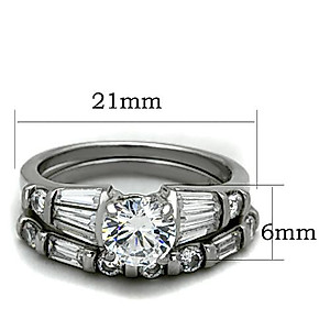 Marimor Jewelry 2.50 Carat Round Cubic Zirconia Stainless Steel Engagement Wedding Ring Set Size 8