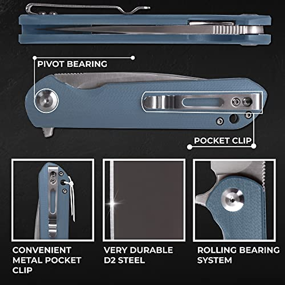 GANZO Firebird FH41 Pocket Folding Knife D2 Steel Blade G10 Handle Hunting Outdoor EDC Tool (Grey)