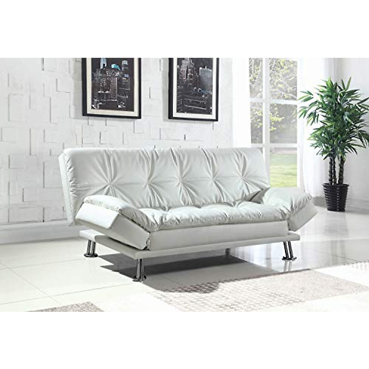 Coaster Home Furnishings Dilleston Sleeper Sofa Bed with Casual Seam Stitching White, 73" w x 37" d x 35.5" h (300291)