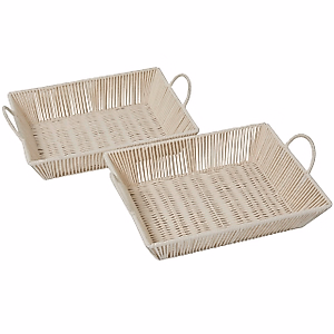 The Novogratz Cotton Handmade Woven Storage Basket with Handles, Set of 2 18"W, 17"W, Cream