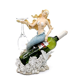 Comfy Hour 13" Polyresin Mermaid Wine Rack Bottle Holder for Home Decoration, Multicolor, Ocean Voyage Collection