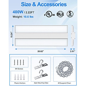 ADUB LED High Bay Light 240W 192W 144W, 1.63FT LED Warehouse Light 3000K 4000K 5000K, 36000LM, 400W LED High Bay Shop Light, 2.2 FT UL Listed LED High Bay Light 0-10V Dimmable
