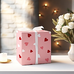 Whaline 12 Sheet Valentine's Day Wrapping Paper Heart Stripe Gift Wrap Paper Bulk Folded Flat Pink Red Craft Paper for DIY Crafts Wedding Anniversary Party Gift Packing Supplies, 19.7 x 27.6 Inch