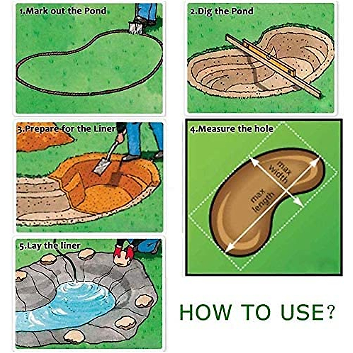 13X10 Ft Pond Liner 20Mil Flexible Liners Water Garden Fish Pond Liner Elasticity LDPE Pound Skins