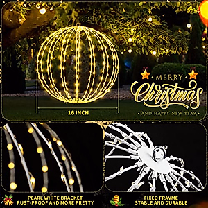 Gulfmew Christmas Ball Light, 16 Inch 8 Modes Large Hanging Tree Globe Light, Foldable Iron Frame Ball Light with Plug Charging for Christmas Yard Patio Garden Decoration Ornament (2 Pack)