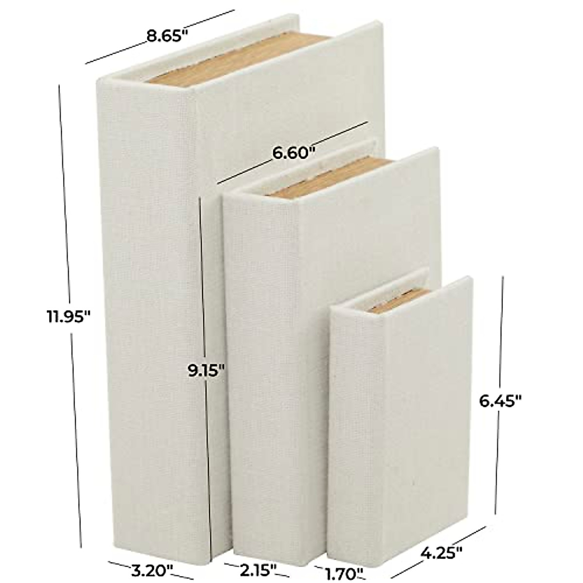 Deco 79 Modern Linen Rectangle Box, Set of 3 12", 9", 6"H, White