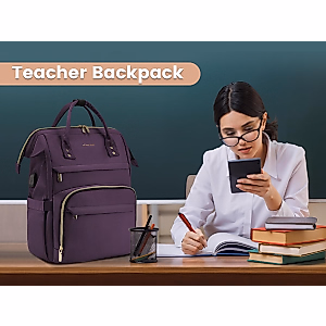 LOVEVOOK College Laptop Backpack, 15.6 Inch Travel Backpack for College, Waterproof Work Backpack Woman for Teacher Nurse Anti-theft Travel Back Pack, Gifts for Women,Dark Purple