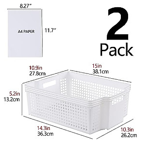 Obstnny 2-Pack White Stacking Storage Bin, Plastic Stackable Storage Basket, R
