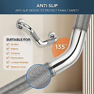 Grab Bars for Bathtubs and Showers- 1-1/4 x 16 Angled Shower Grab Bar for Seniors Knurled Stainless Steel Handicap Grab Bars for Wall (Polished Nickel, 1 Pack)