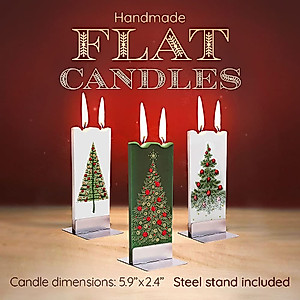 Flatyz Christmas Candles Merry Christmas Wreath Design - Flat, Decorative, Hand Painted Candle Gifts for Women or Men - 6 inches