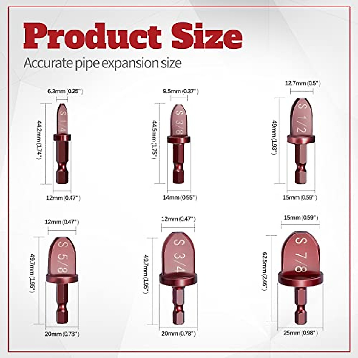 ColumPRO HVAC Repairing Tools, Air Conditioner Copper Pipe Expander Swaging Tool, 1/4 Inch Hex Shank Copper Pipe Flaring Tool Tube Expander,1/4''， 3/8''，1/2''， 5/8''，3/4''，7/8''Bits