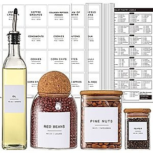 308 Kitchen Pantry Labels for Food Containers, 3 Sizes White Minimalist Labels for Organizing, Food Labels for Jars, Storage Bins, Preprinted Waterproof Pantry Labels for Containers