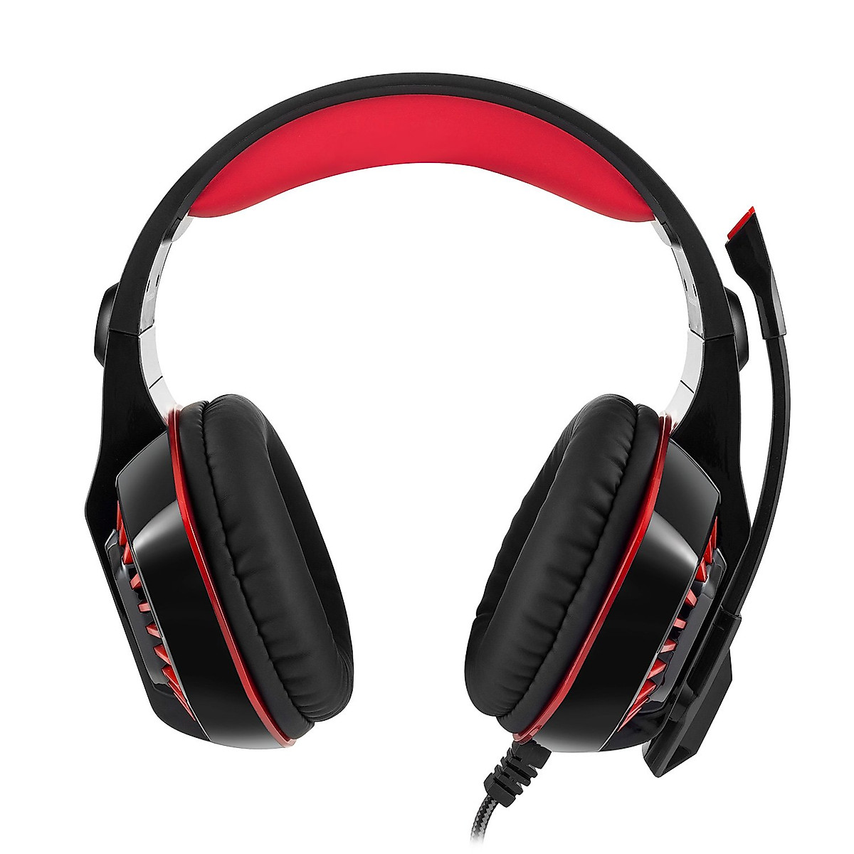 Gaming Headset with Microphone, IKOCO GM-2 3.5mm Surround Stereo Over Ear Headband Computer Gaming Headphone Noise Isolating Volume Control LED Light for PS4 PC Xbox One & Mobile Phone (Red)