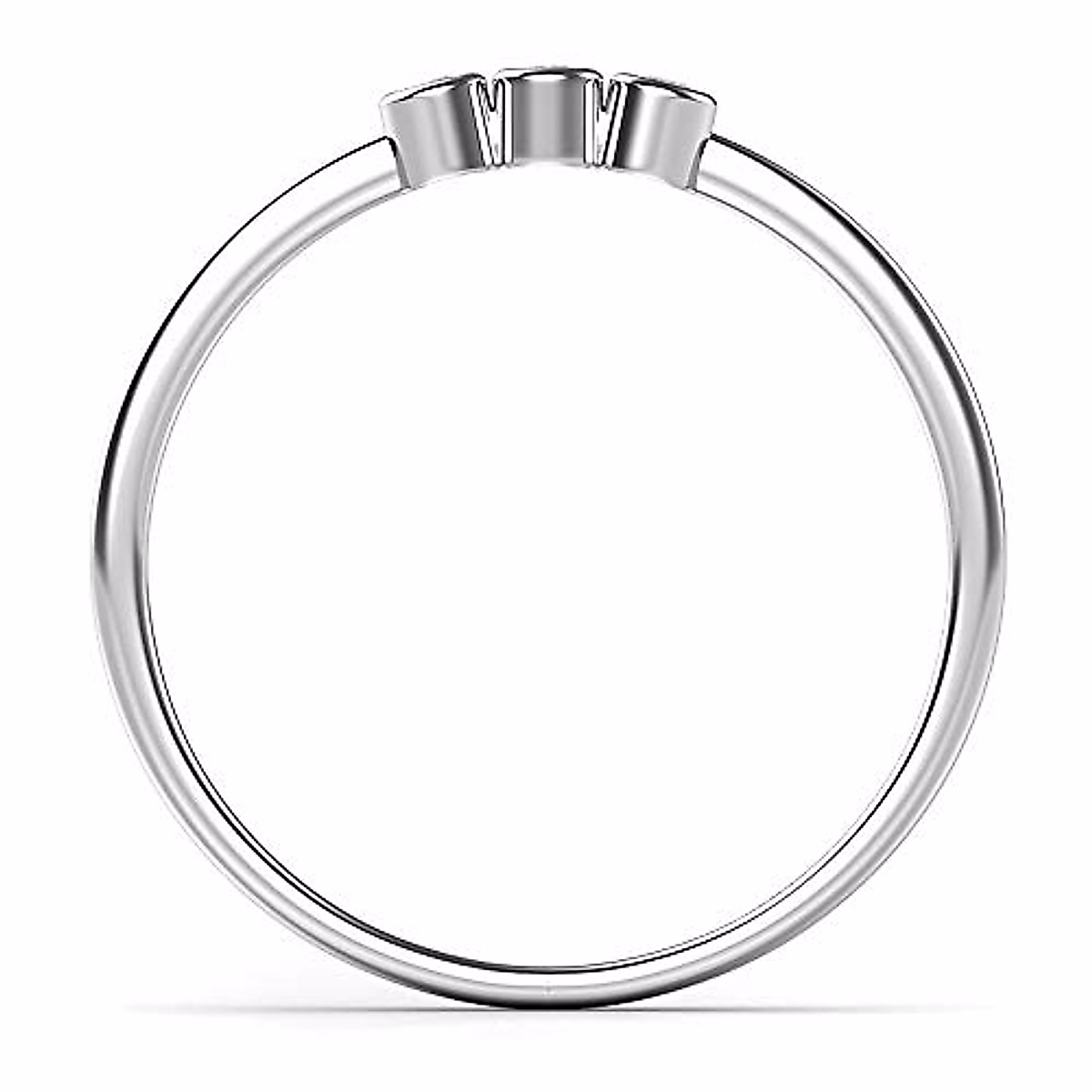 Kobelle Sz 7.5 Solid 10K White Gold Bezel Set 3 Diamond Past Present Future Wedding Engagement Ring