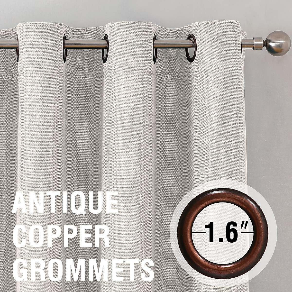 H.VERSAILTEX Linen Curtains Black Out Curtains for Bedroom Windows Noise Reducing Thermal Insulated Darkening Curtains for Living Room 2 Panels Set Grommet Curtain Panels 52 x 84 Inch, Heather Ivory