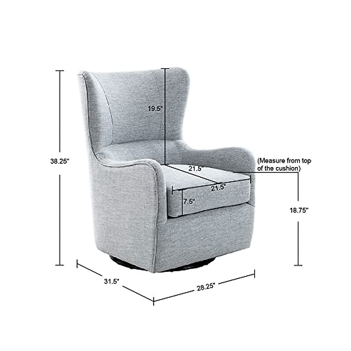 Madison Park Swivel Glider Chair for Living Room, High Back Bedroom Lounge Foam Seat Cushion Upholstered, Nursery Furniture, Metal Base, Fully Assembled, 28.25" W x 31.5" D x 38.25" H, Light Blue