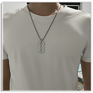 Xusamss Hip Hop Titanium Steel Blade Model Dog Tag Pendant Razor Necklace,24" Chain