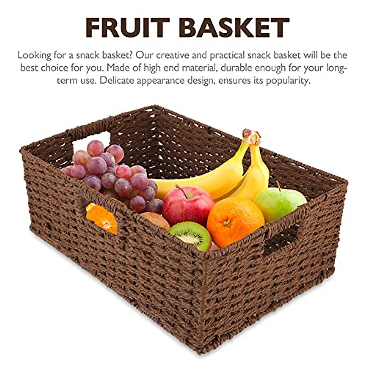 BESPORTBLE Rattan Storage Basket Water Hyacinth Storage Baskets Rectangular Wicker Baskets with Built- in Handles Natural Wicker Storage Basket Bins for Home Organization Coffee Shelf Organizer