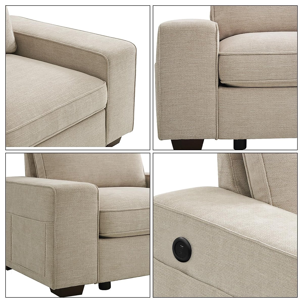 SOPAT Modular Sofa Armrest Module for Modular Sectional Sofa Couch Side Armrest with Comfy Chenille Fabric (Beige)