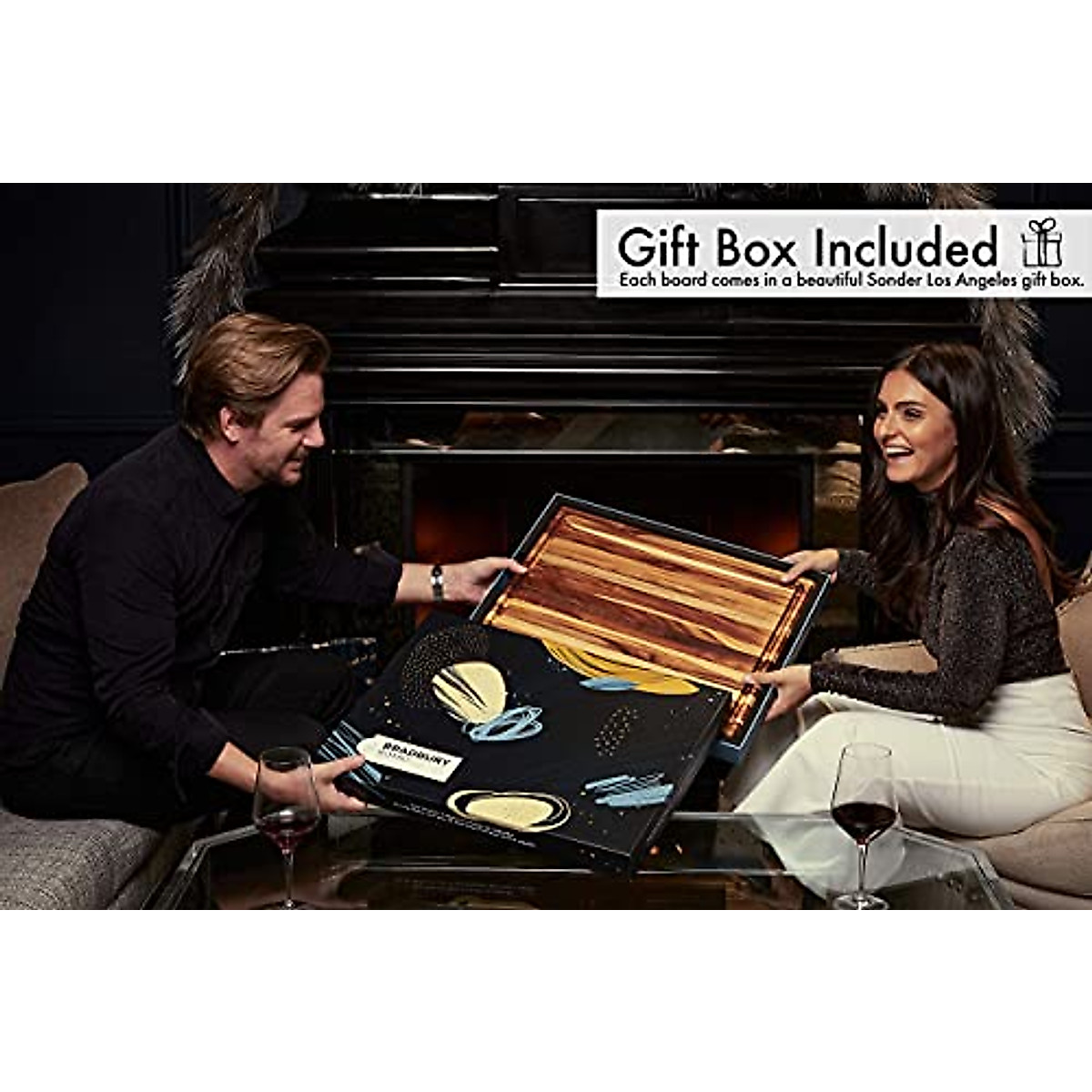 Sonder Los Angeles, XL Thick Teak Wood Cutting Board for Kitchen with Juice Groove, Sorting Compartments, Charcuterie Cheese Board 20x15x1.5 in (Gift Box Included)