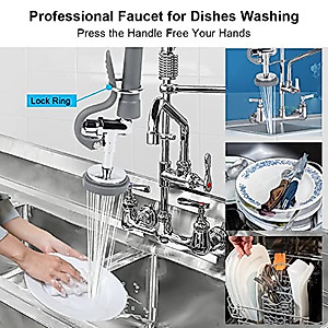 KANONEY Commercial Sink Sprayer with 45" Flexible Stainless Steel Hose, Pre-Rinse Dish Spray Valve Replacement Kit Assembly Sprayer Nozzle Head for Industrial Restaurant Kitchen Faucets, Gray