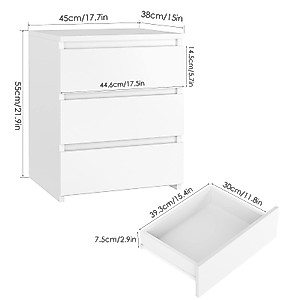 FOTOSOK White Nightstand with 3 Drawers, White Bedside Table Night Stand for Bedroom with Cut-Out Handle, Sofa Side Table 3 Drawer Nightstand for Bedroom, 17.7W*15D*21.7H